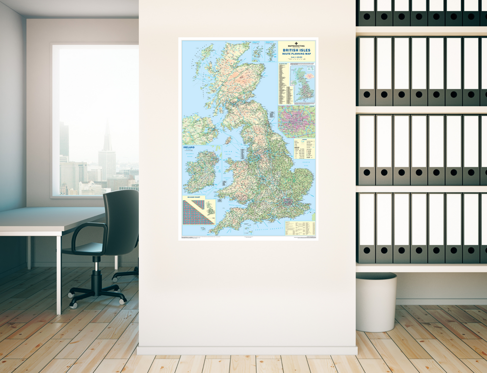 British Isles Motoring Road Wall Map of UK and Ireland | Map Marketing ...