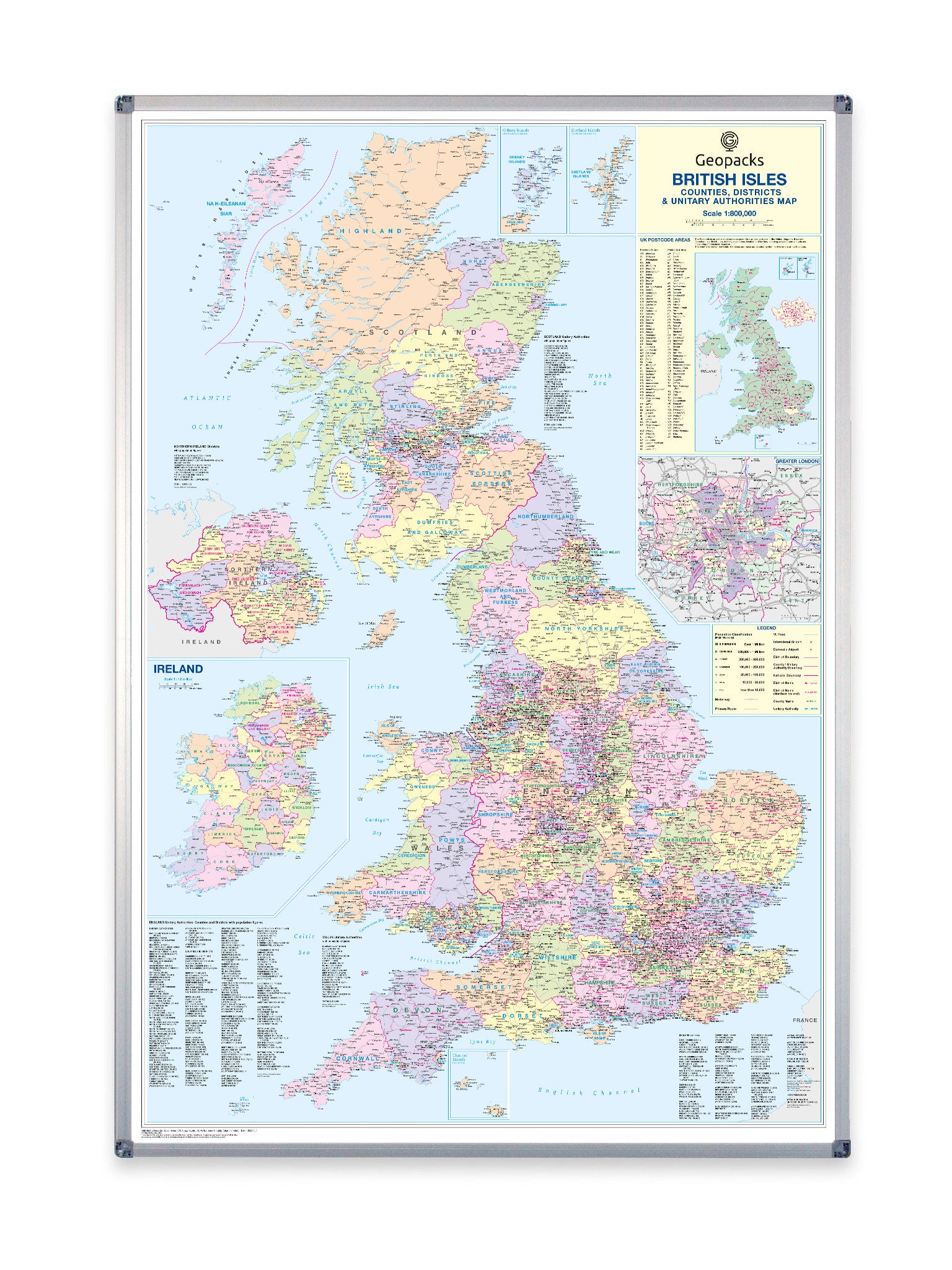 BRITISH ISLES COUNTIES MAP - COUNTY WALL MAP OF UK AND IRELAND – Geopacks