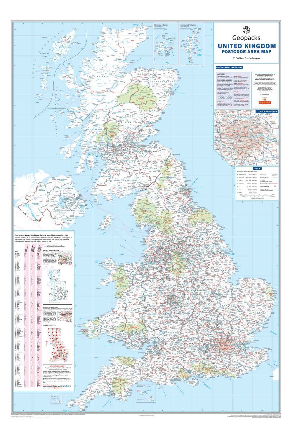 UK Postcode Wall Map of Great Britain & NI | Map Marketing – Geopacks