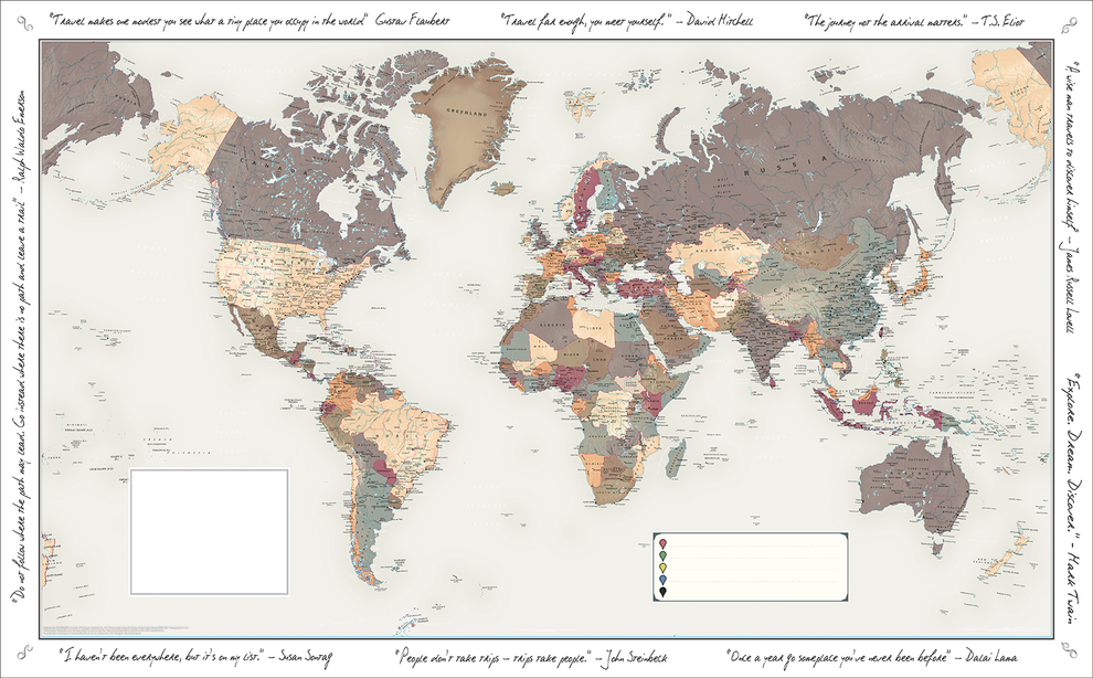 Personalised World Traveller Map - framed map of the world with pins ...