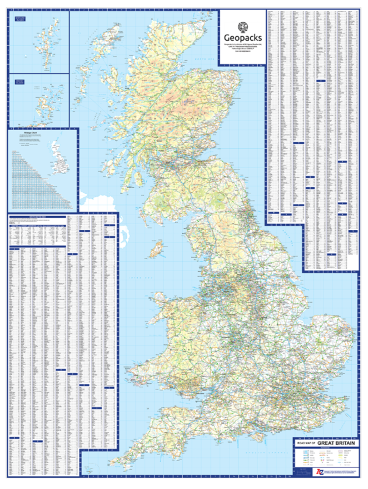 Supersize A-Z British Isles Motoring Wall Map – Geopacks