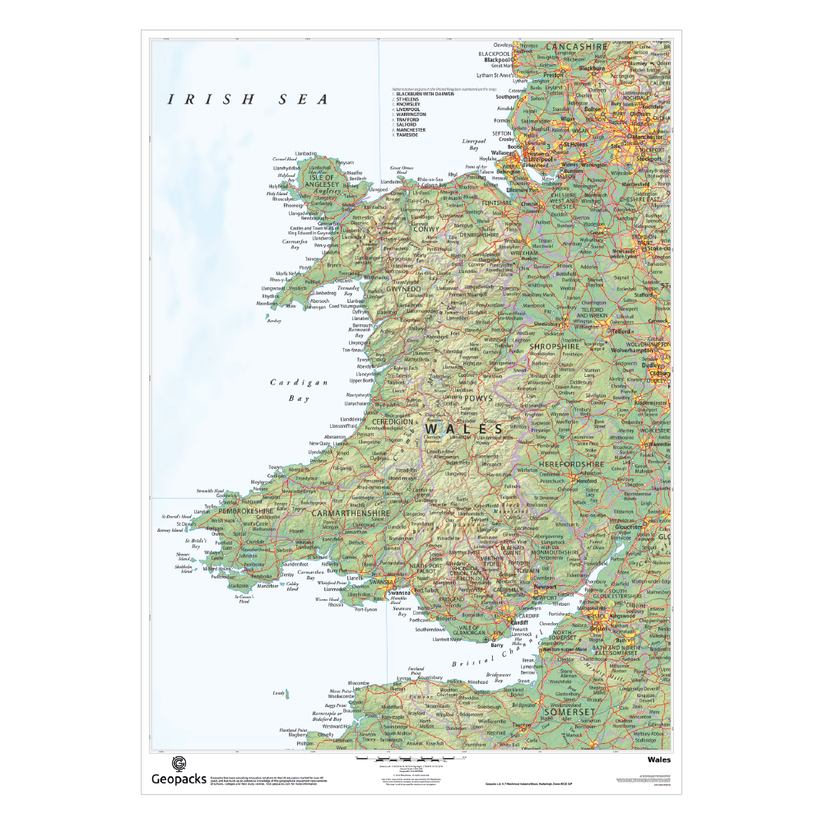 Physical Map of Wales Wall Map – Geopacks