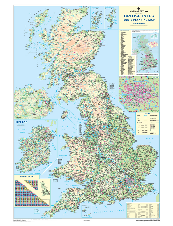 British Isles Motoring Road Wall Map of UK and Ireland | Map Marketing ...