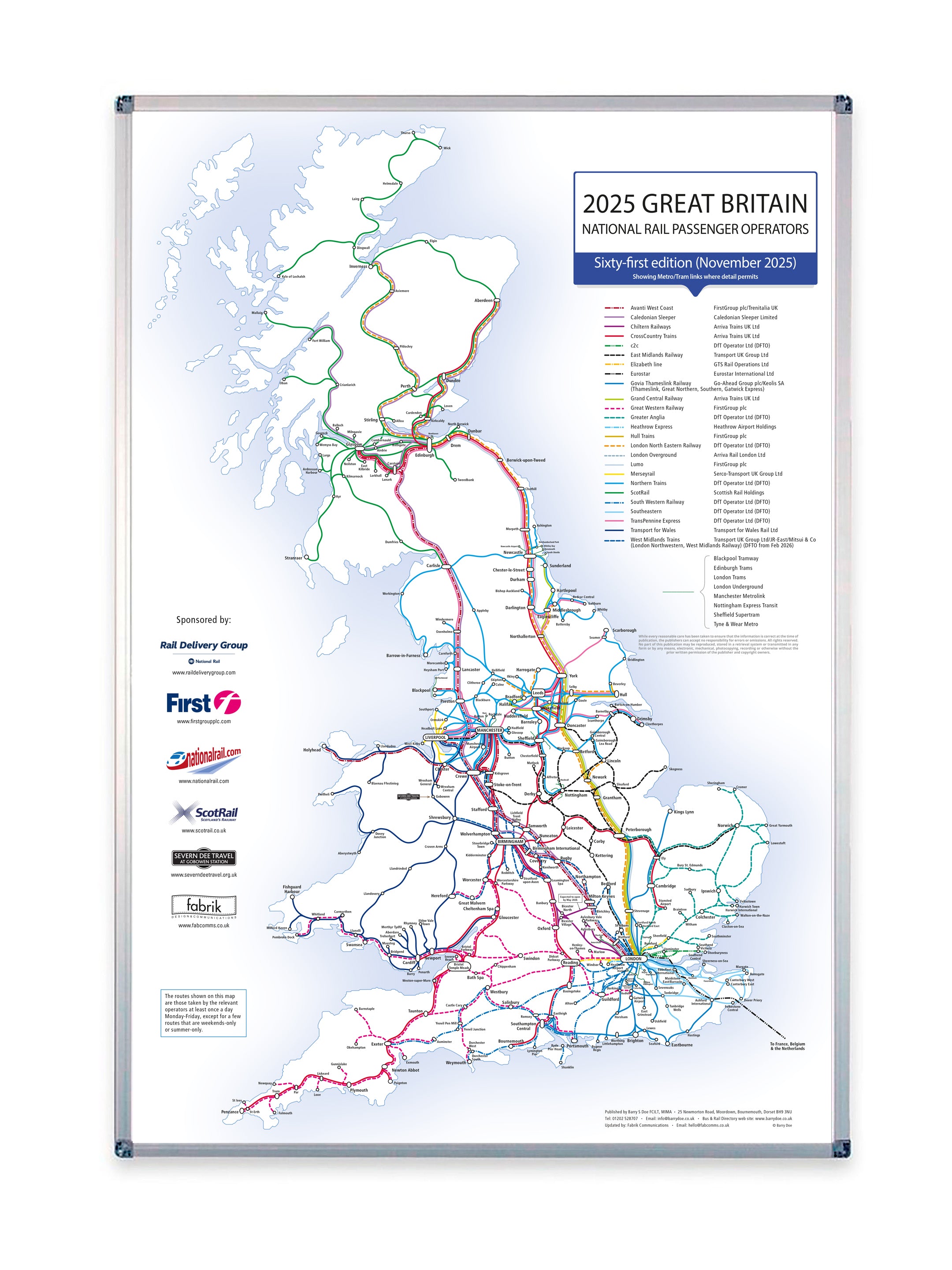 UK Rail Operators Map 61st Edition - Laminated Railway Wall Map – Geopacks