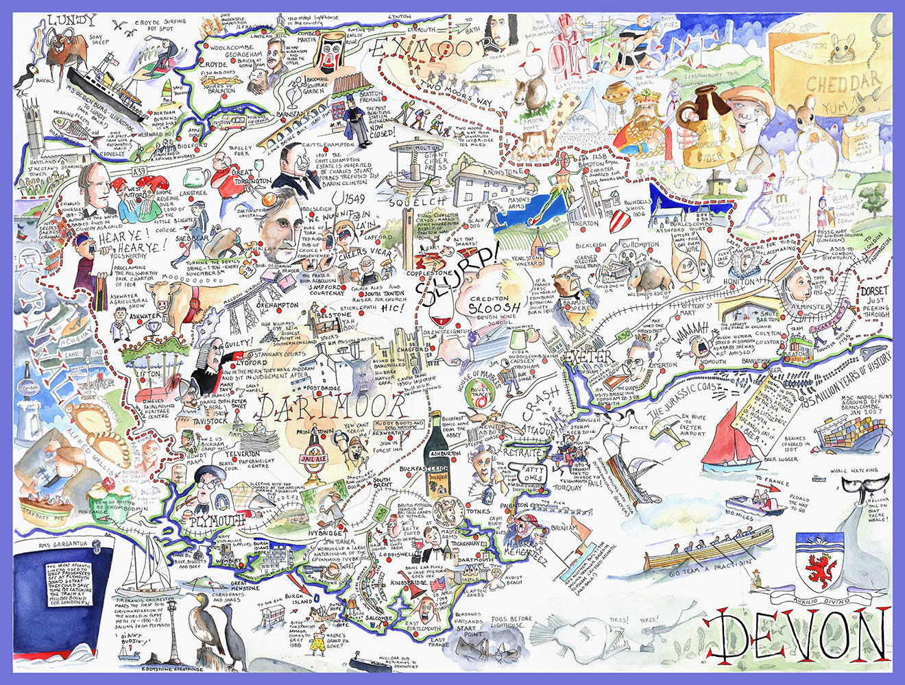 Map of Devon - Tim Bulmer - 300 Piece Wooden Jigsaw Puzzle – Geopacks