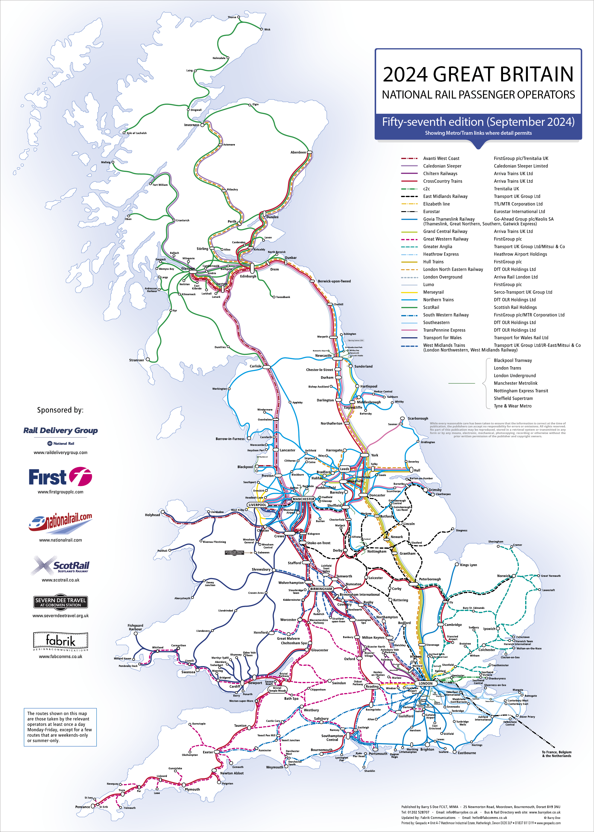 UK Rail Operators Map 57th Edition - Laminated Railway Wall Map – Geopacks