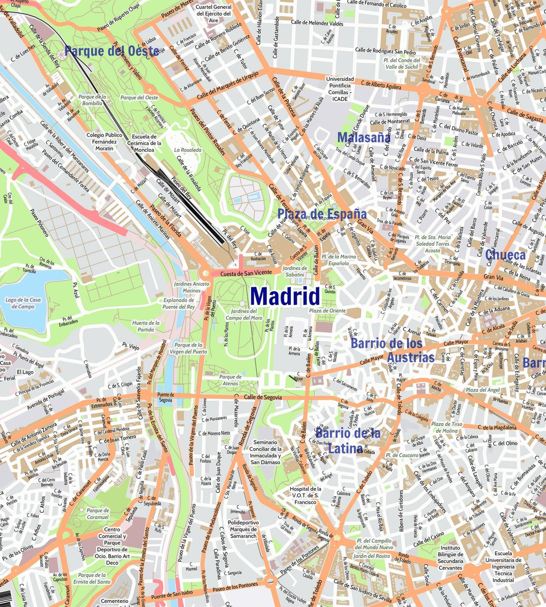 Madrid City Map - Laminated Wall Map of Madrid, Spain – Geopacks