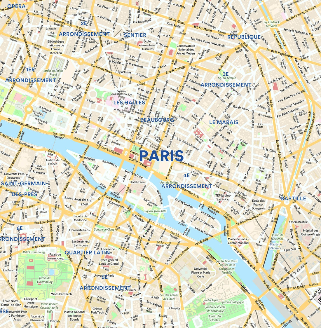 Paris City Map - Laminated Wall Map of Paris, France – Geopacks