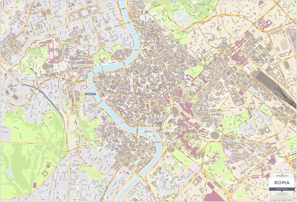 Roma City Map - Laminated Wall Map of Rome, Italy – Geopacks