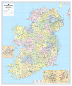 Ireland Political Map - Ireland Wall Map with Roads and County Borders ...