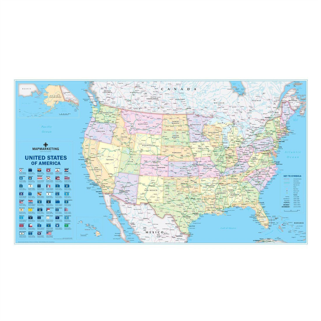 USA laminated Political Wall Map | Geopacks UK