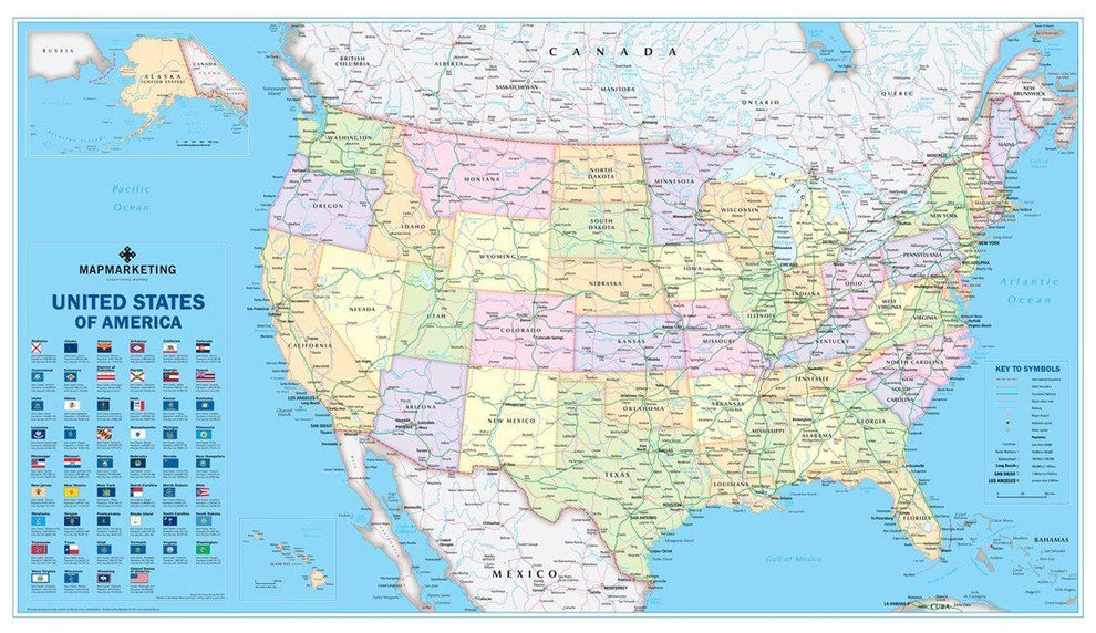 USA laminated Political Wall Map | Geopacks UK