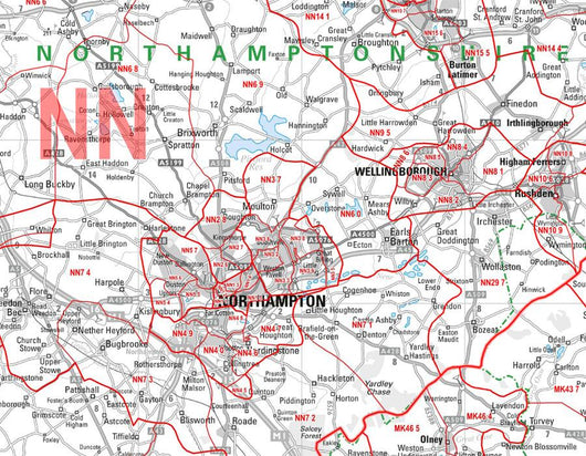 Wall Maps - East Midlands Postcode Wall Map - Sector Map 14