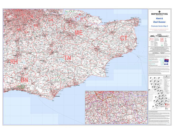 Kent and East Sussex Postcode Wall Map - Sector Map 5 – Geopacks