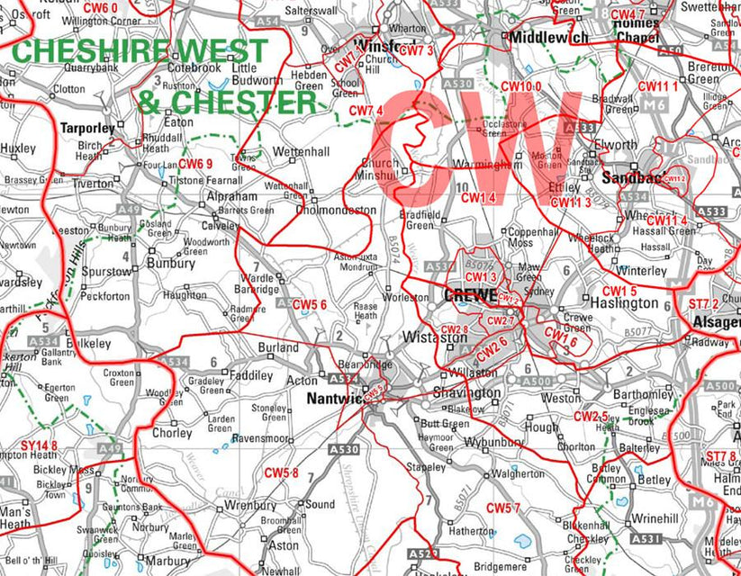 Manchester and Merseyside (Liverpool) Postcode Wall Map - Sector Map 1 ...