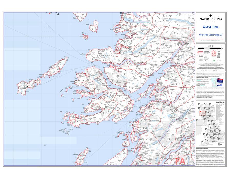 Wall Maps - Mull And Tiree Postcode Wall Map - Sector Map 27