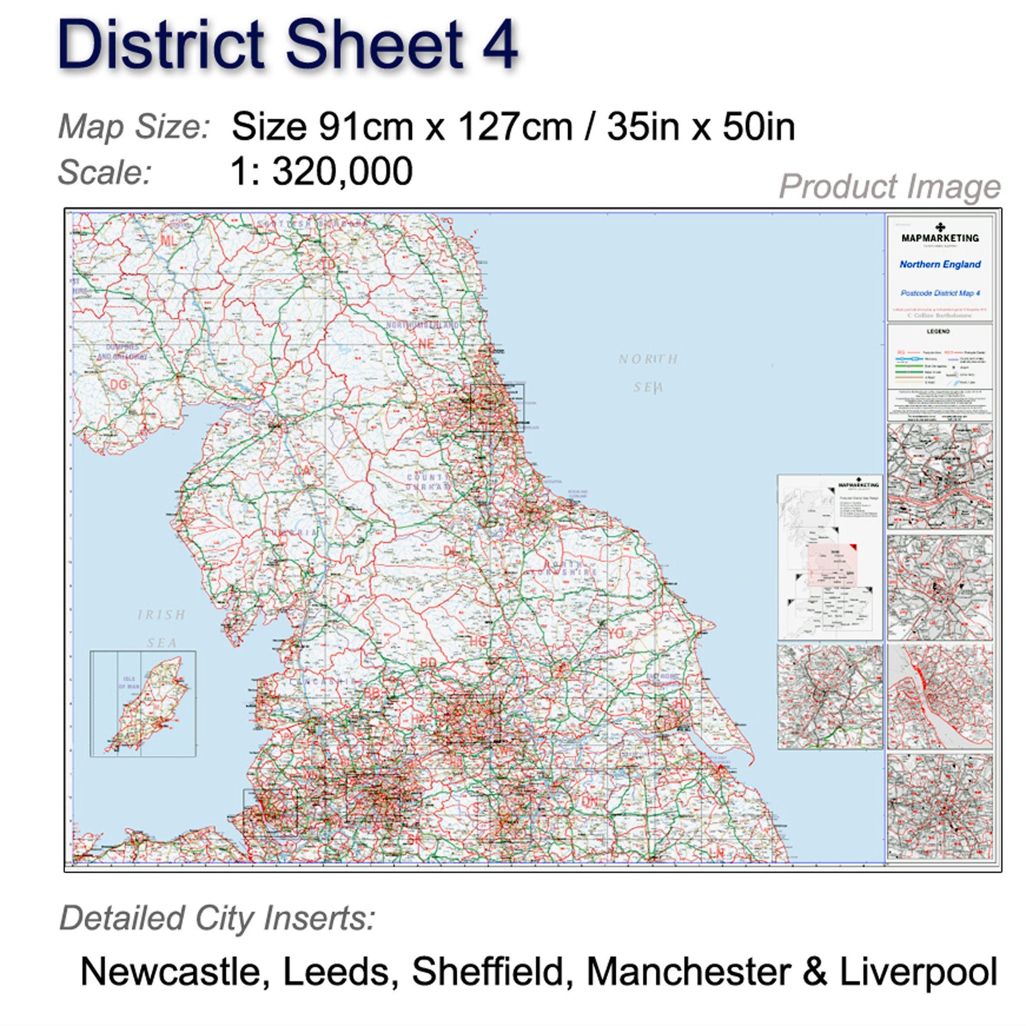 Northern England Newcastle, Leeds, Manchester & Liverpool Postcode Map ...