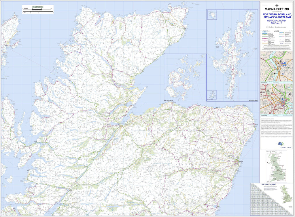 Wall Maps - Northern Scotland, Orkney And Shetland Regional Road Map ...
