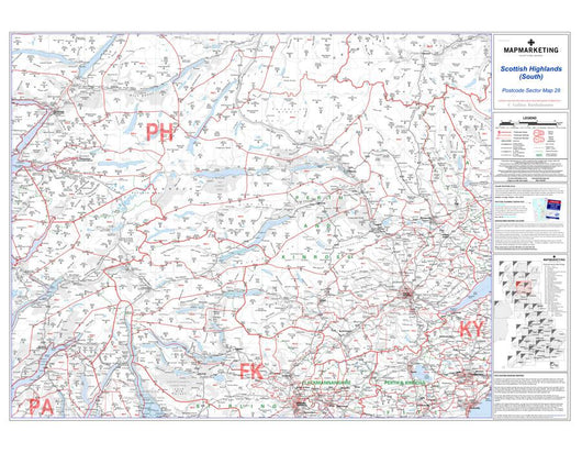 Wall Maps - Scottish Highlands (South) Postcode Wall Map - Sector Map 28