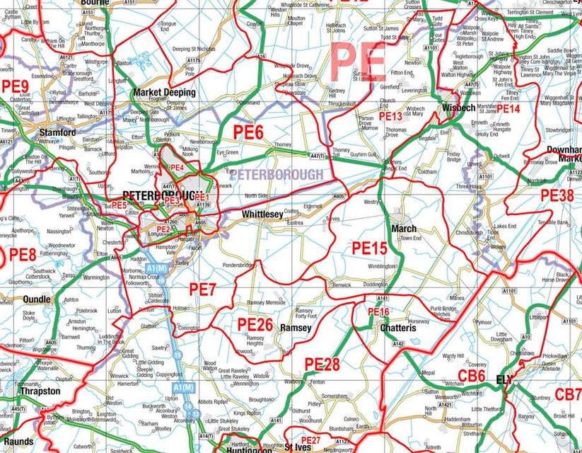 Southeast England & Midlands Postcode Wall Map, Birmingham Bristol ...