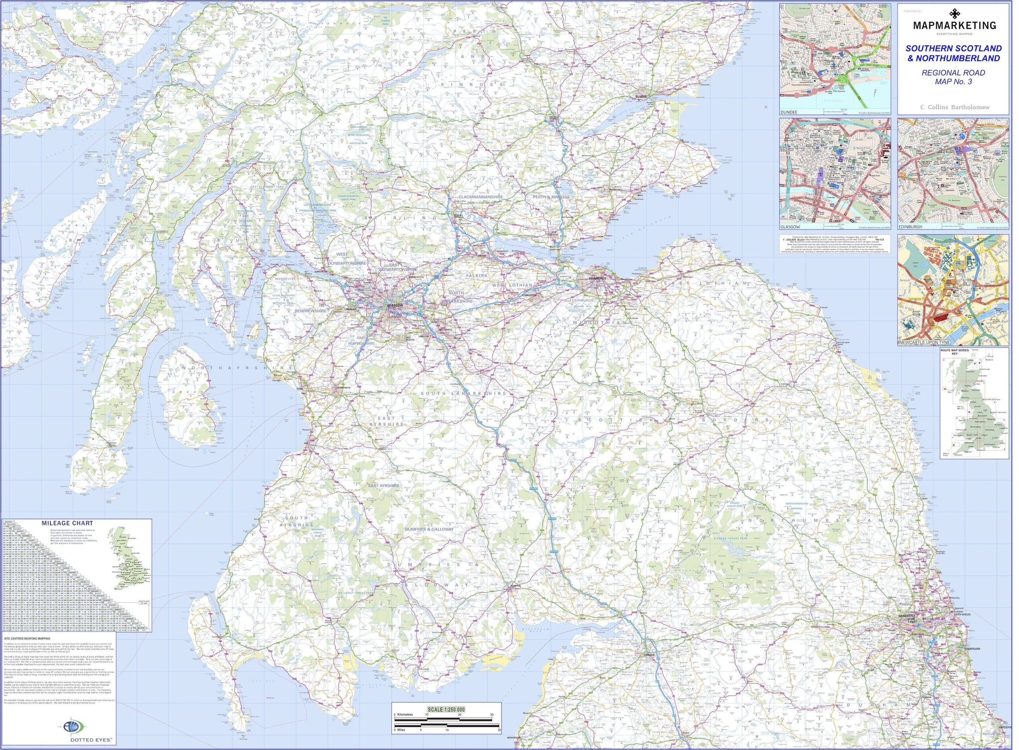 Southern Scotland and Northumberland Regional Road Map - Wall Map 3 ...