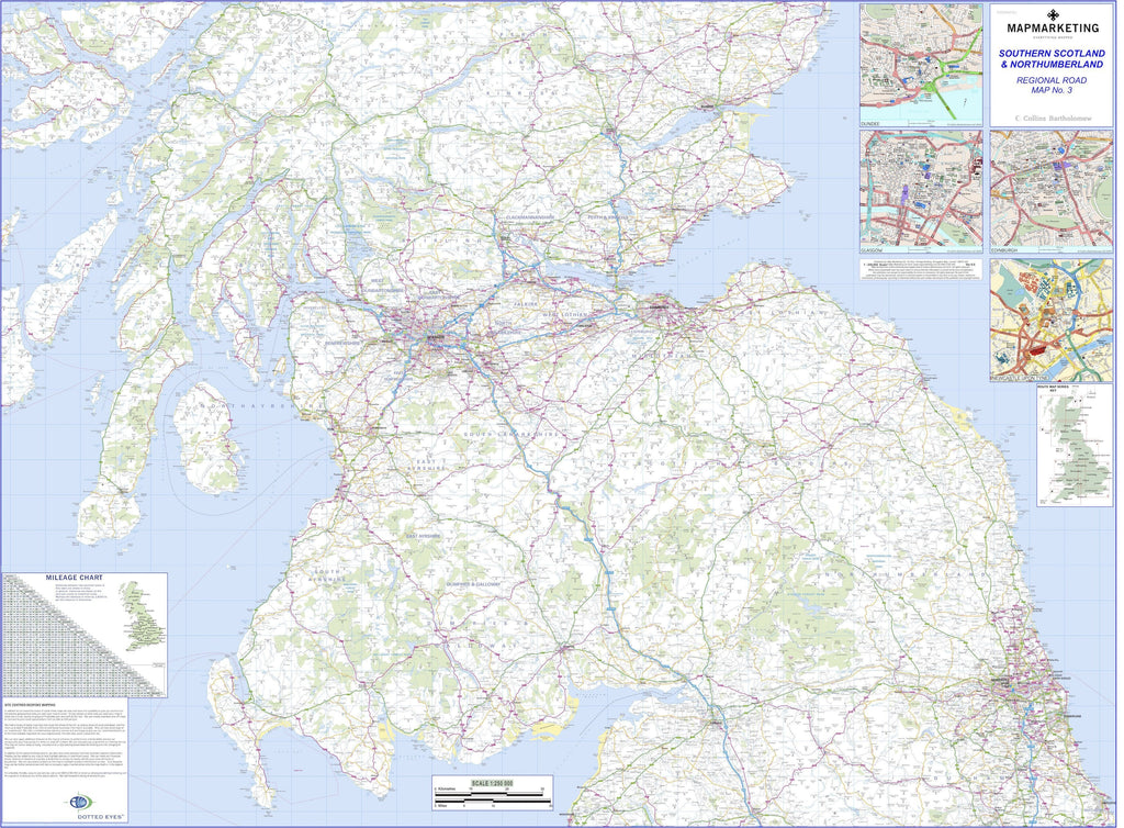 Wall Maps - Southern Scotland And Northumberland Regional Road Map ...