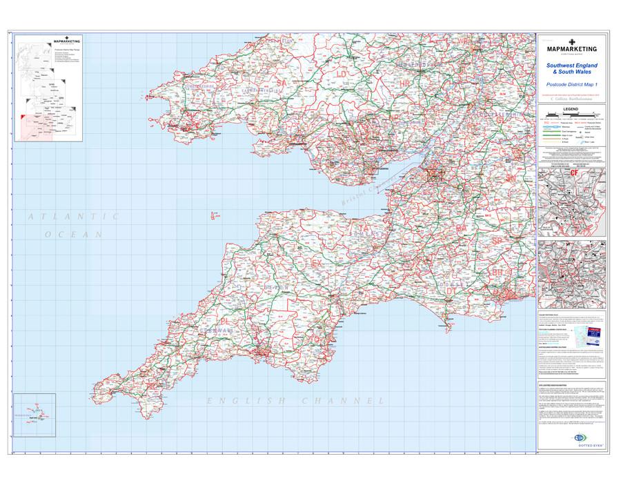Wall Maps - Southwest England And South Wales (Cardiff And Bristol ...