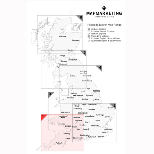 Wall Maps - Southwest England And South Wales (Cardiff And Bristol ...